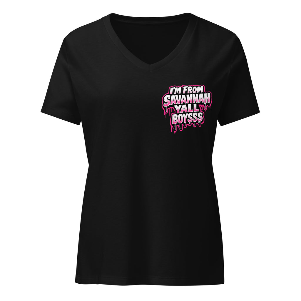 Women’s relaxed i'm from savannah v-neck t-shirt in pink – Differanoce